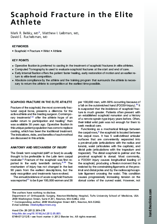 (PDF) Scaphoid Fracture in the Elite Athlete