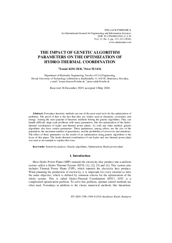 (PDF) The impact of genetic algorithm parameters on the optimization of hydro-thermal ...