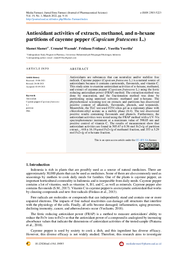 (PDF) Antioxidant activities of extracts, methanol, and n-hexane ...