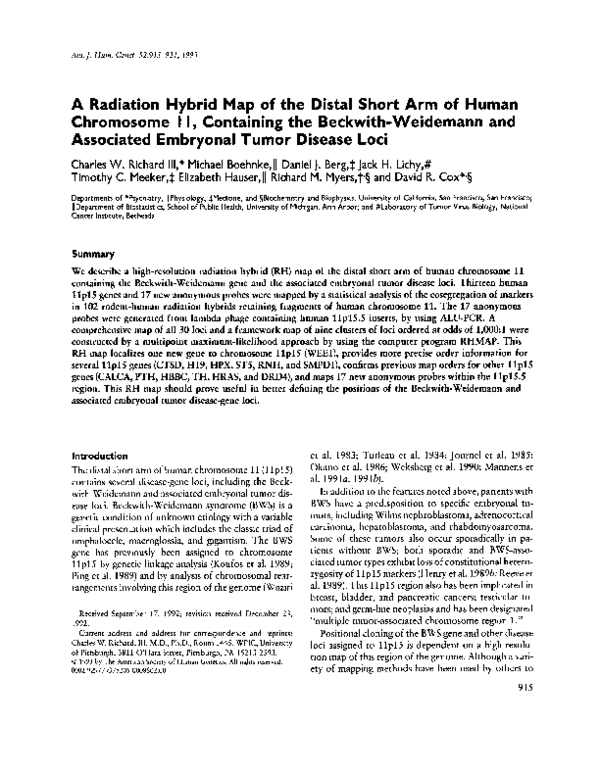 (PDF) A radiation hybrid map of the distal short arm of human chromosome 11, containing the ...