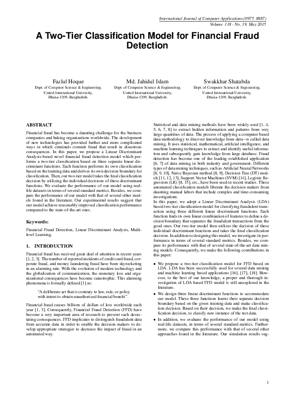 (PDF) A Two-Tier Classification Model for Financial Fraud Detection