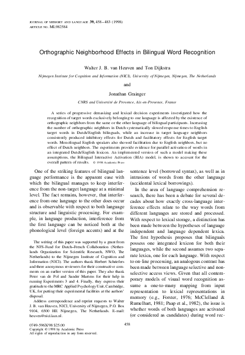 (PDF) Orthographic Neighborhood Effects in Bilingual Word Recognition