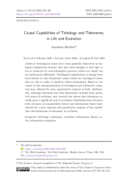 (PDF) Causal Capabilities of Teleology and Teleonomy in Life and Evolution