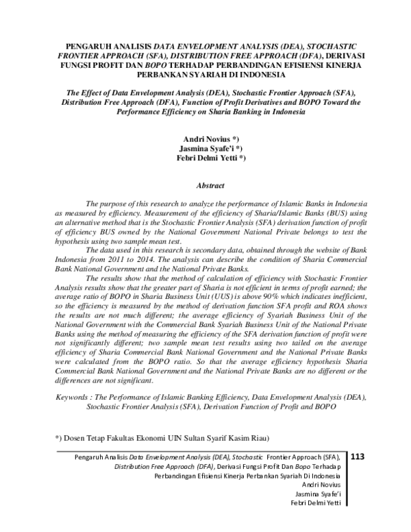 (PDF) Pengaruh Analisis Data Envelopment Analysis (Dea), Stochastic Frontier Approach (Sfa ...