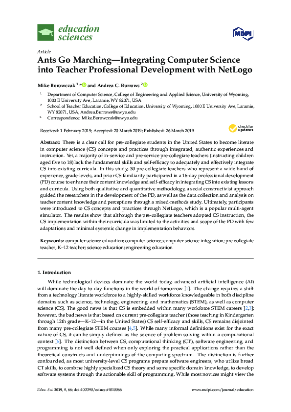 (PDF) Ants Go Marching—Integrating Computer Science into Teacher Professional Development with ...