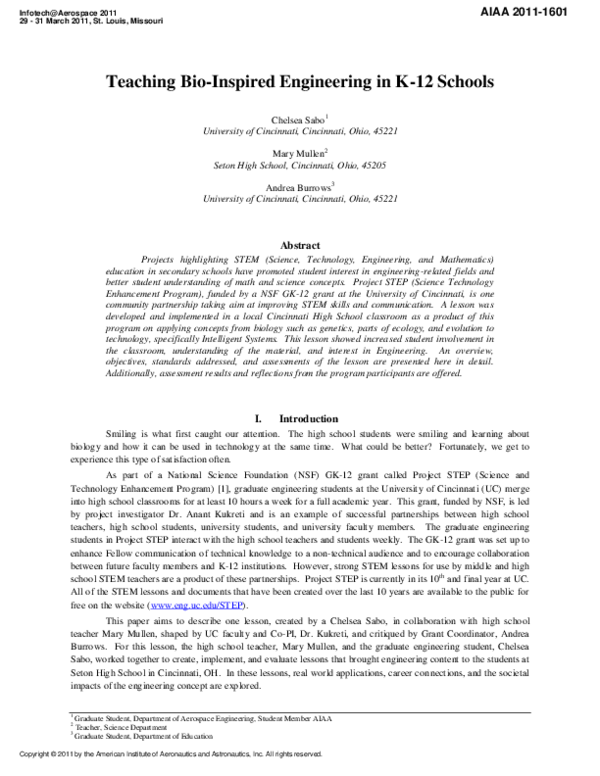 (PDF) Teaching Bio-Inspired Engineering in K-12 Schools