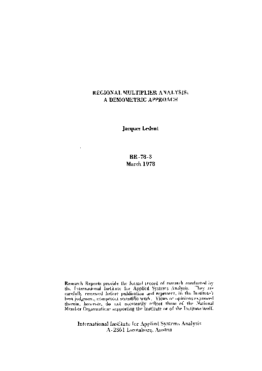 (PDF) Regional Multiplier Analysis: A Demometric Approach