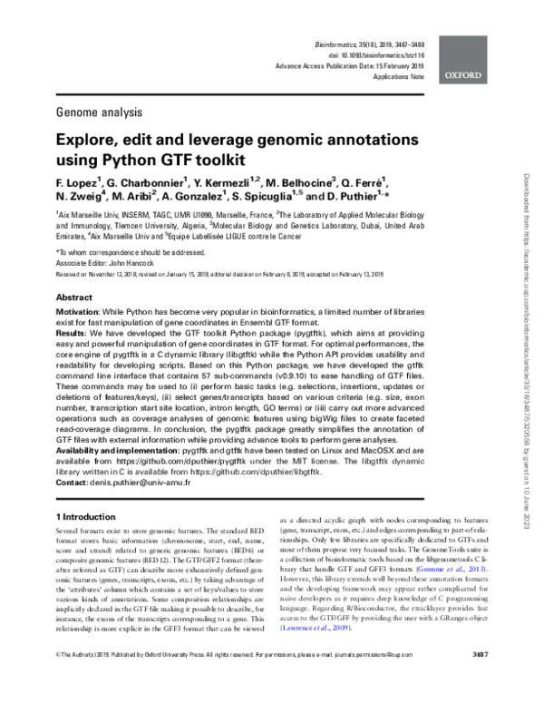 (PDF) Explore, edit and leverage genomic annotations using Python GTF toolkit