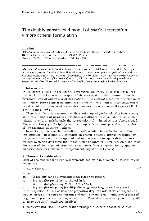 (PDF) The Doubly Constrained Model of Spatial Interaction: A More General Formulation | jacques ...