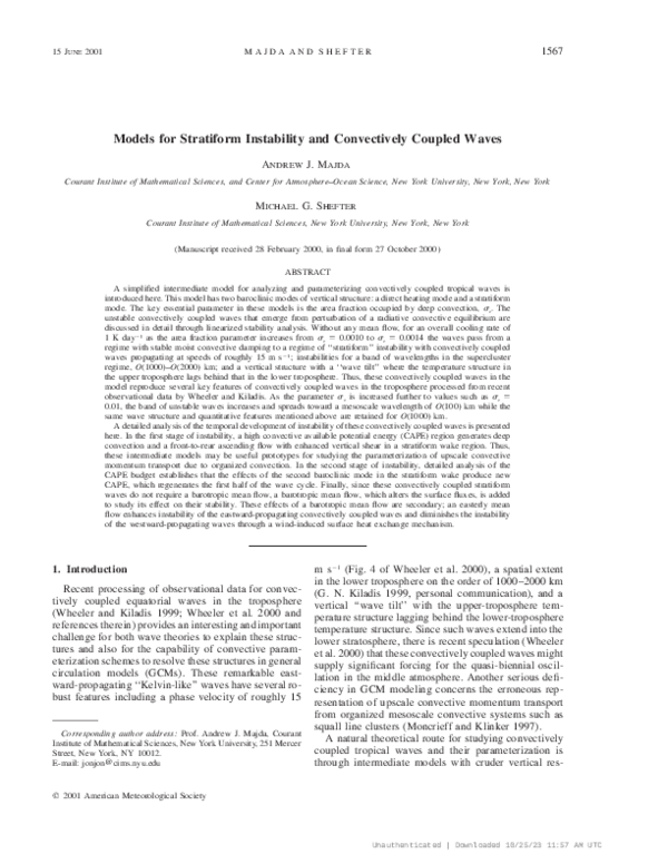(PDF) Models for Stratiform Instability and Convectively Coupled Waves