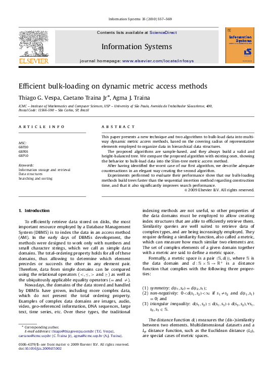 Pdf Efficient Bulk Loading On Dynamic Metric Access Methods