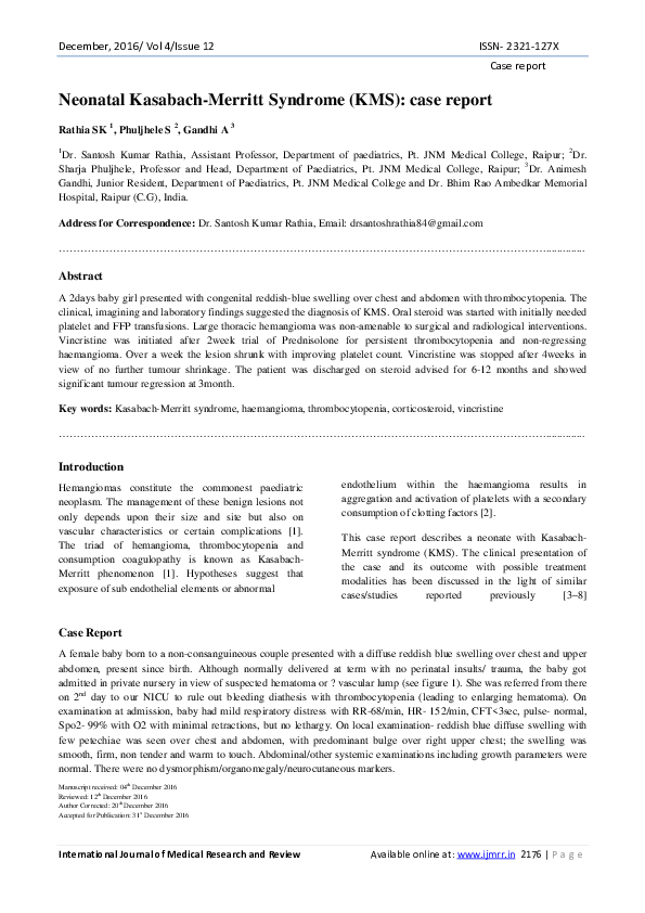 (PDF) Neonatal Kasabach-Merritt Syndrome (KMS): case report