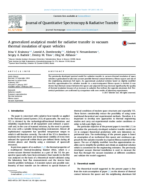 (PDF) A generalized analytical model for radiative transfer in vacuum thermal insulation of ...