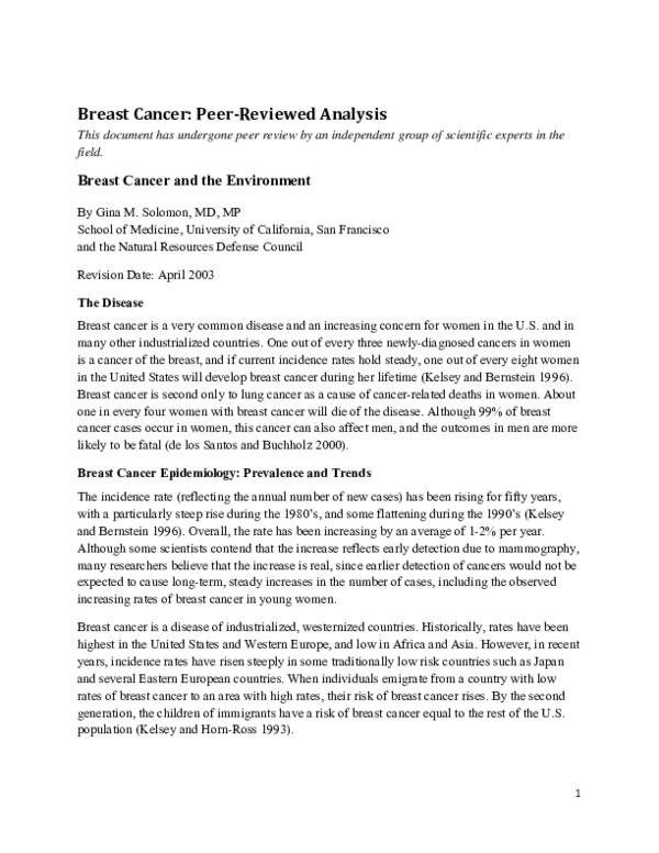 (PDF) Breast Cancer: Peer‐Reviewed Analysis | Gina M Solomon - Academia.edu