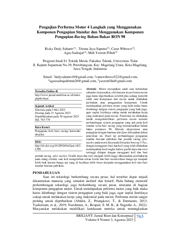 (PDF) Pengujian Performa Motor 4 Langkah yang Menggunakan Komponen ...