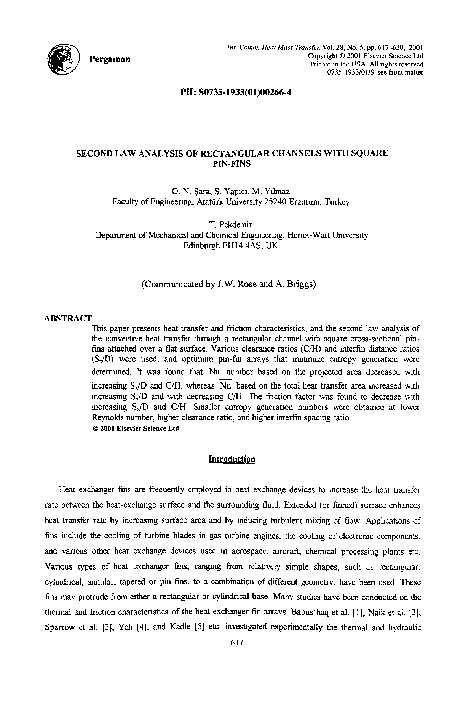 (PDF) Second law analysis of rectangular channels with square pin-fins