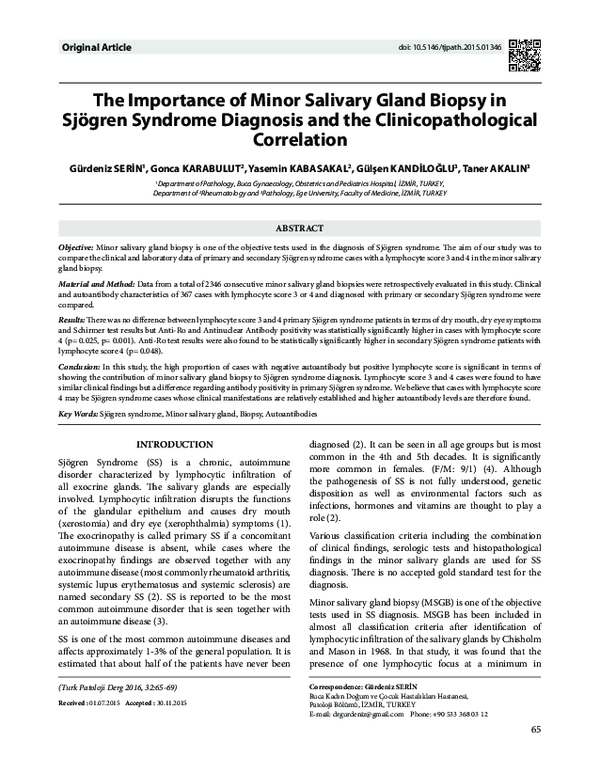 (PDF) The importance of minor salivary gland biopsy in sjÃ¶gren ...