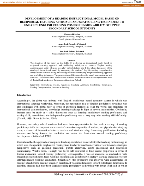 Pdf Development Of A Reading Instructional Model Based On Reciprocal Teaching Approach And