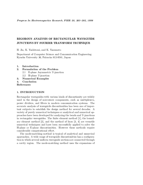 Pdf Rigorous Analysis Of Rectangular Waveguide Junctions By Fourier Transform Technique