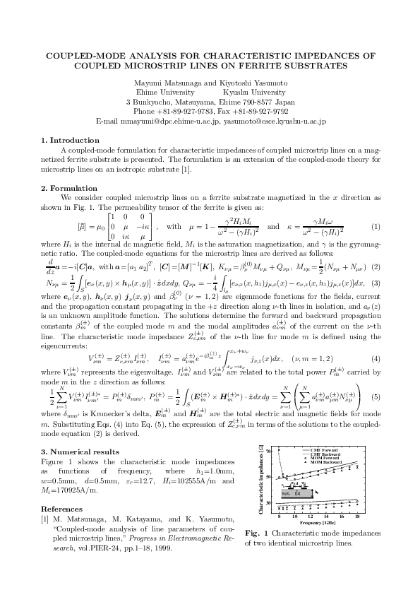 (PDF) Coupled-Mode Analysis for Characteristic Impedances of Coupled ...