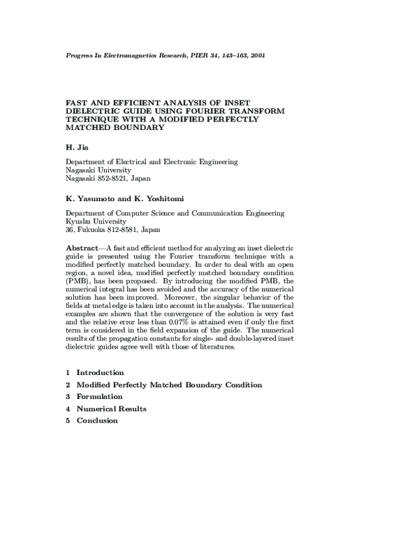 Pdf Fast And Efficient Analysis Of Inset Dielectric Guide Using Fourier Transform Technique