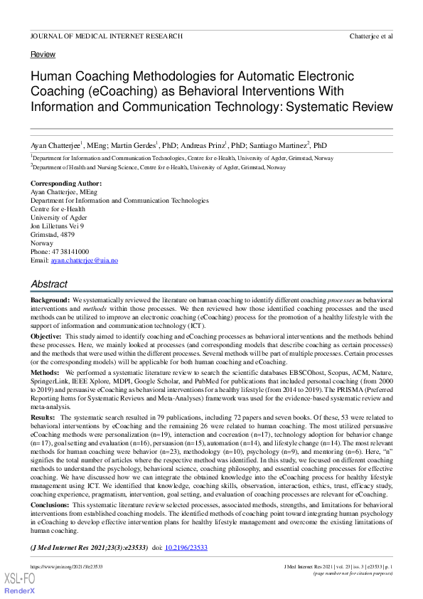(PDF) Human Coaching Methodologies for Automatic Coaching (eCoaching ...
