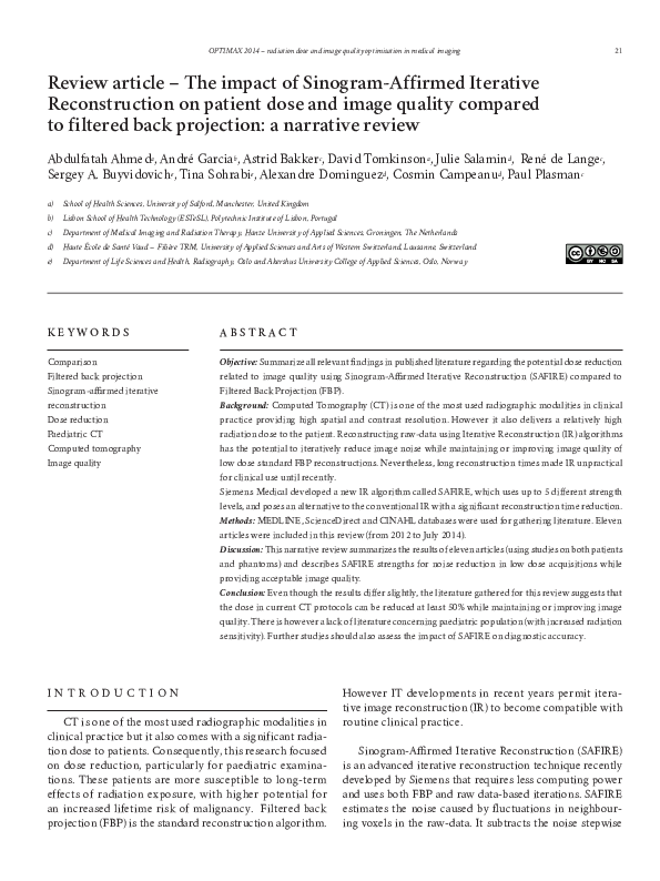 (PDF) Review article – The impact of Sinogram-Affirmed Iterative Reconstruction on patient dose ...