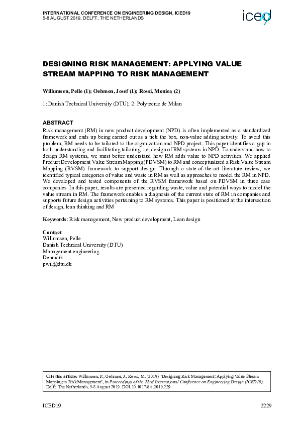 (PDF) Designing Risk Management: Applying Value Stream Mapping to Risk Management