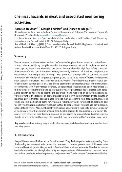 (PDF) Chemical hazards in meat and associated monitoring activities