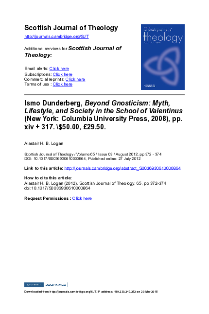 (PDF) Ismo Dunderberg, Beyond Gnosticism: Myth, Lifestyle, and Society ...