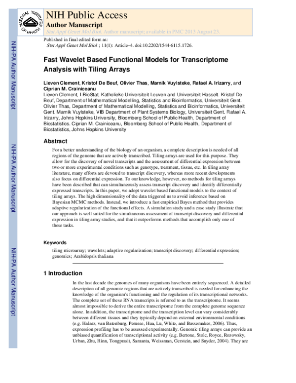 (PDF) Fast Wavelet Based Functional Models for Transcriptome Analysis with Tiling Arrays ...