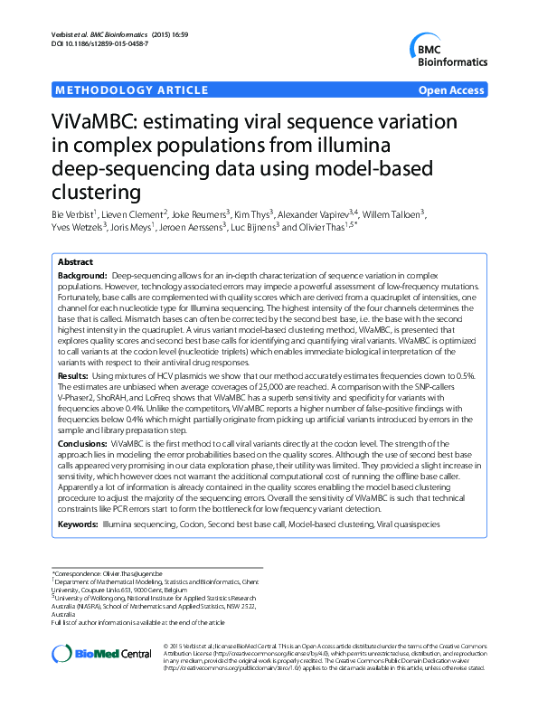 (PDF) ViVaMBC: estimating viral sequence variation in complex populations from illumina deep ...