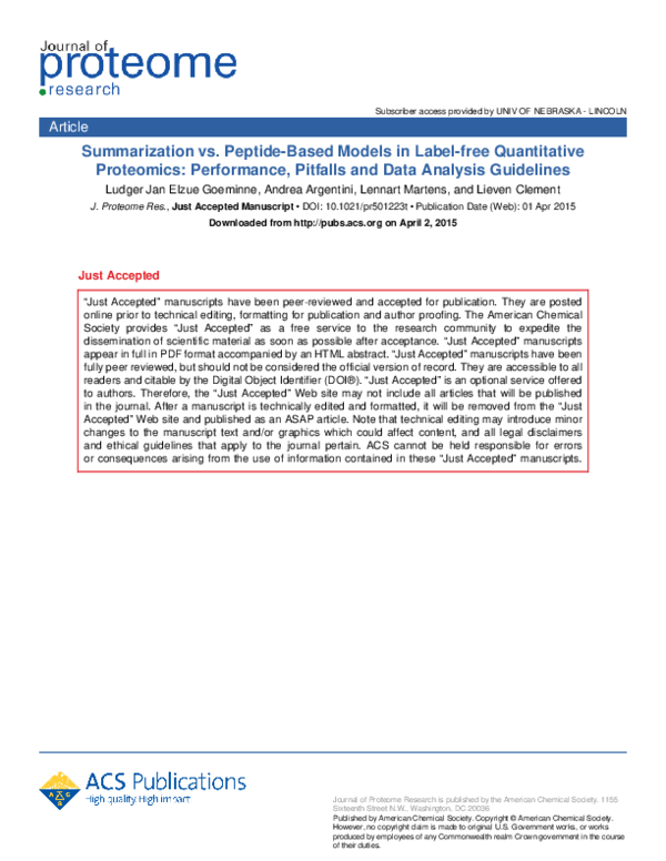 (PDF) Summarization vs. Peptide-Based Models in Label-free Quantitative Proteomics: Performance ...
