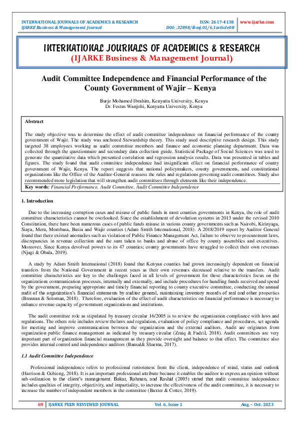 (PDF) Audit Committee Independence and Financial Performance of the ...