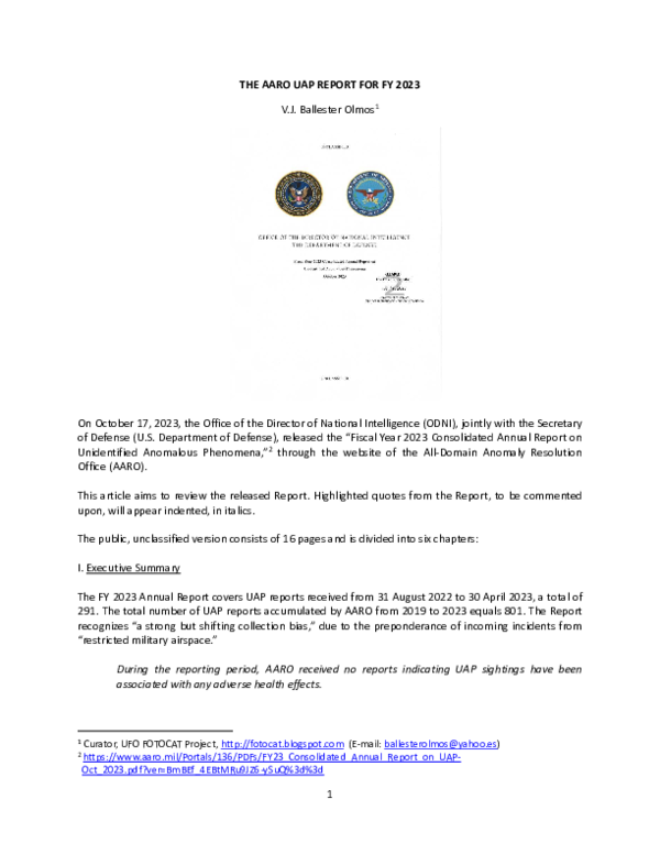 (PDF) The AARO UAP Report for FY 2023