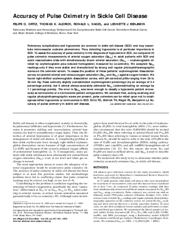 (PDF) Accuracy of Pulse Oximetry in Sickle Cell Disease