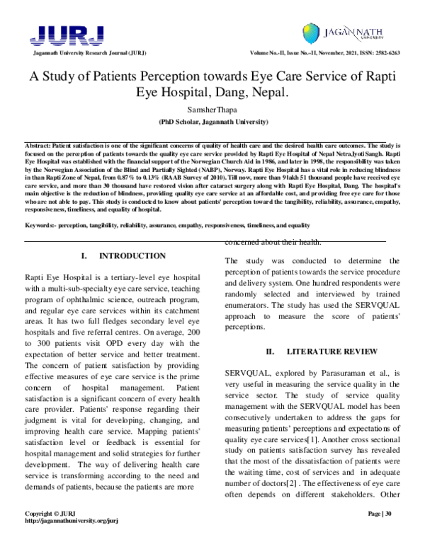 (PDF) A Study of Patients Perception towards Eye Care Service of Rapti ...