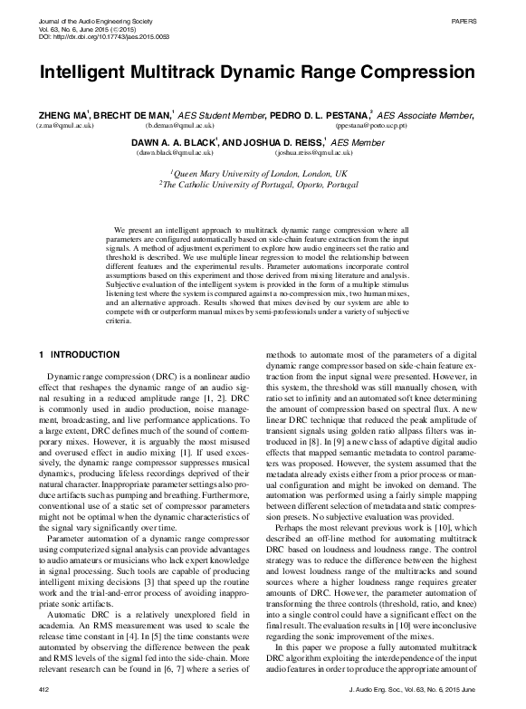 (PDF) Intelligent Multitrack Dynamic Range Compression | Pedro Pestana - Academia.edu