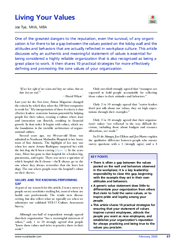 (PDF) Living Your Values