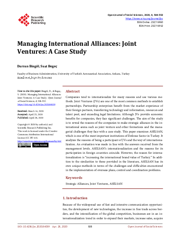 (PDF) Managing International Alliances: Joint Ventures: A Case Study