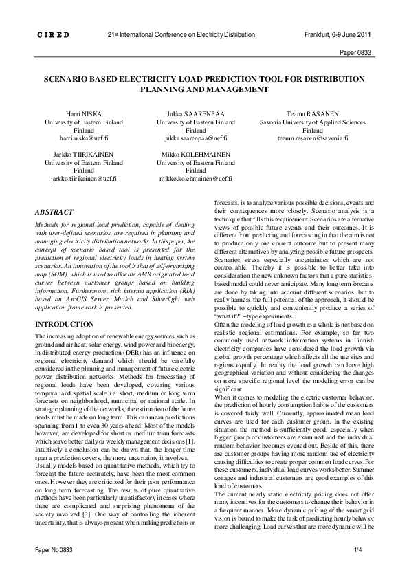 (PDF) Scenario Based Electricity Load Prediction Tool for Distribution ...