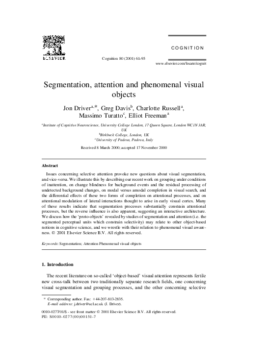 (PDF) Segmentation, attention and phenomenal visual objects