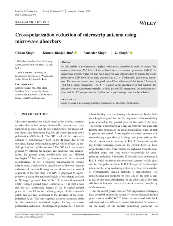 (PDF) Cross-polarization reduction of microstrip antenna using ...