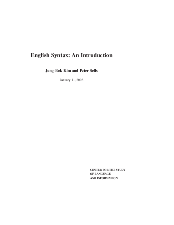 (PDF) English Syntax: An Introduction