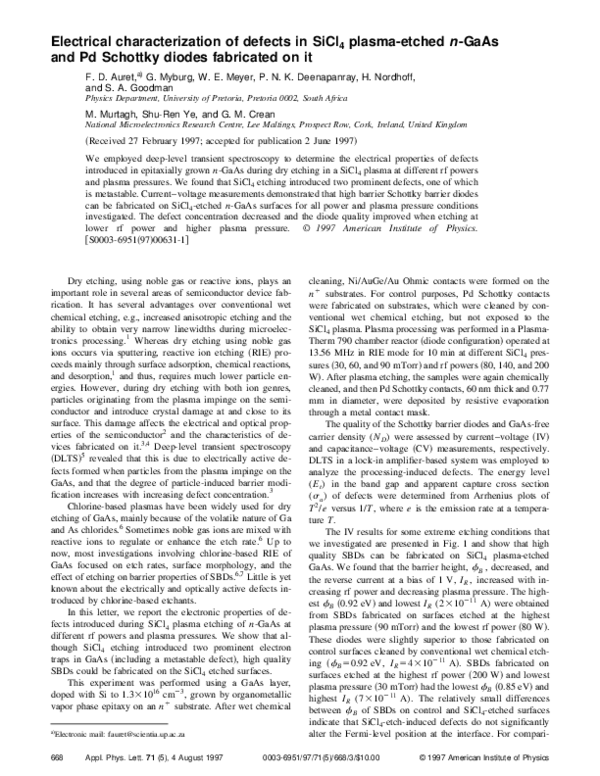 (PDF) Electrical characterization of defects in SiCl4 plasma-etched n ...