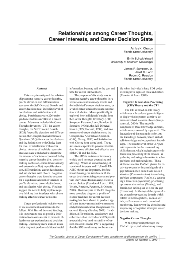 (PDF) Relationships among Career Thoughts, Career Interests, and Career ...