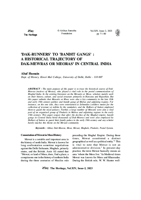 (PDF) 'DAK-RUNNERS' TO 'BANDIT GANGS' : A HISTORICAL TRAJECTORY OF DAK ...