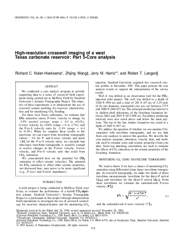 High‐resolution crosswell imaging of a west Texas carbonate reservoir ...
