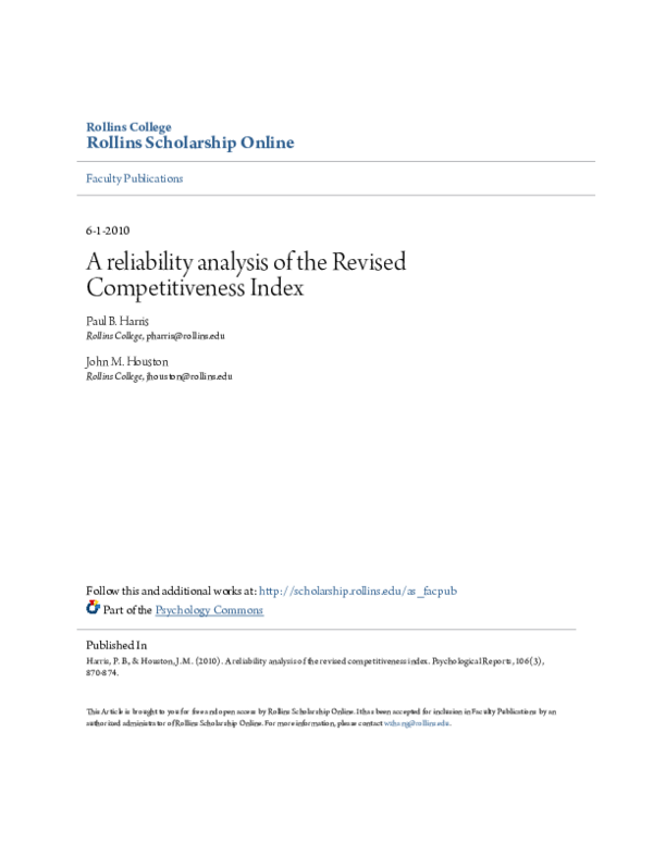 (PDF) A Reliability Analysis of the Revised Competitiveness Index