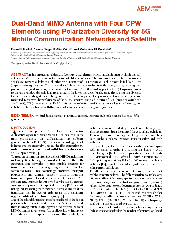 (PDF) Dual-Band MIMO Antenna with Four CPW Elements using Polarization Diversity for 5G Mobile ...